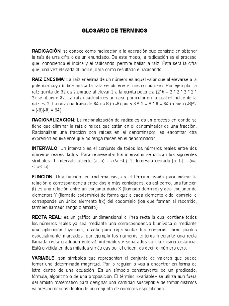 Glosario de Terminos Matematicas | PDF | Ecuaciones | Función (Matemáticas) Glosario de Terminos Matematicas | PDF | Ecuaciones | Función (Matemáticas)