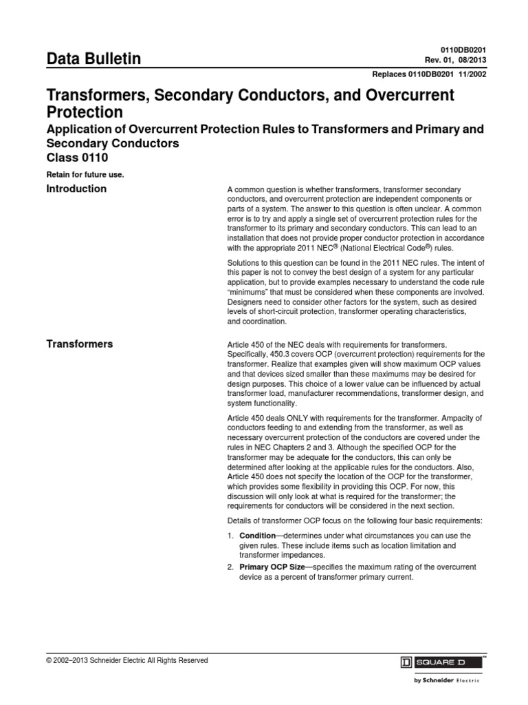 Transformers, Secondary Conductors, and Overcurrent Protection | PDF ...