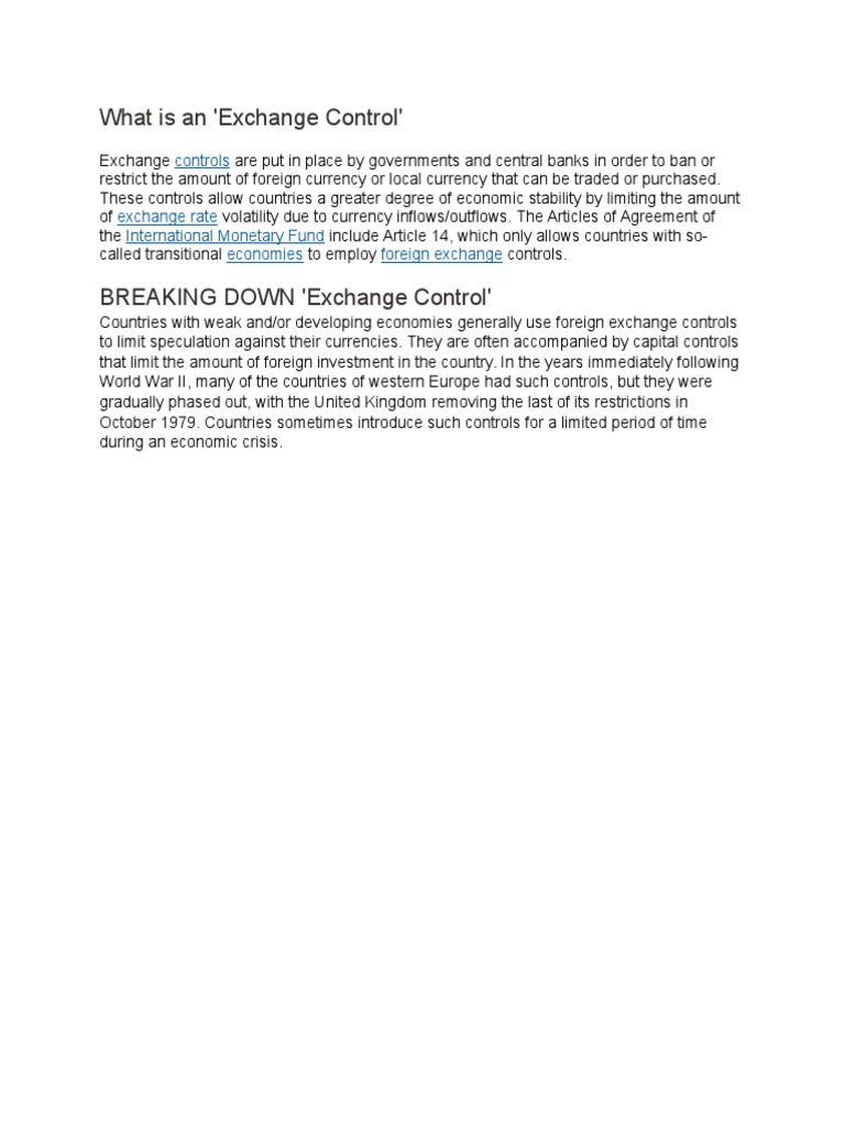 What Is An 'Exchange Control': Controls | PDF