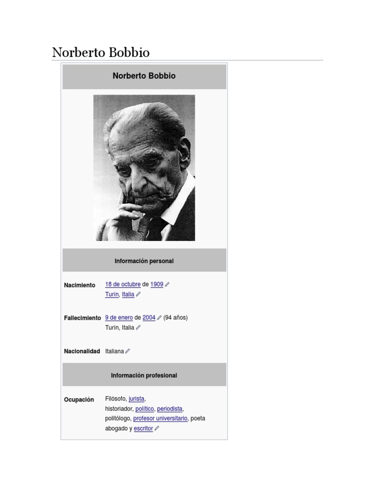 Norberto Bobbio: Filósofo y Político Italiano | PDF | Ciencias ...