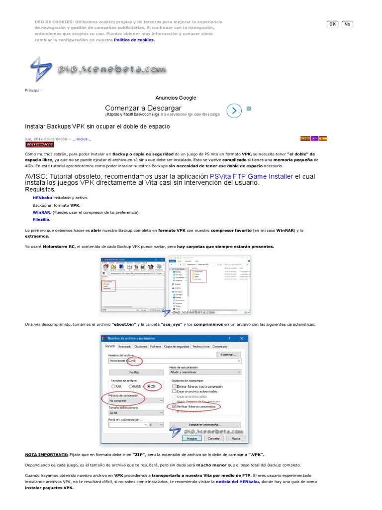 Instalar Backups VPK Sin Ocupar El Doble de Espacio - PSP - Scenebeta | PDF | Apoyo | Cookie HTTP