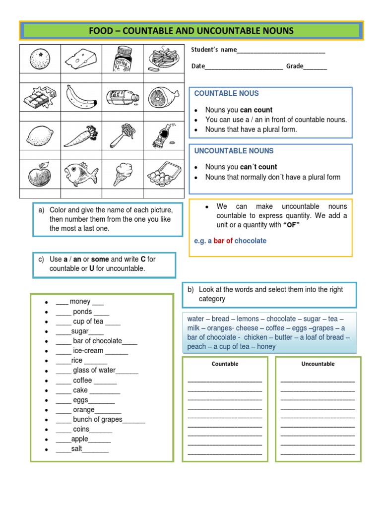 countable and uncountable.pdf | Vegetables | Lunch