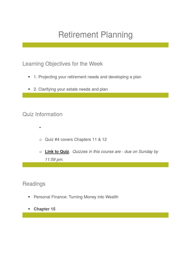 Retirement Planning: Learning Objectives For The Week | PDF | Career ...