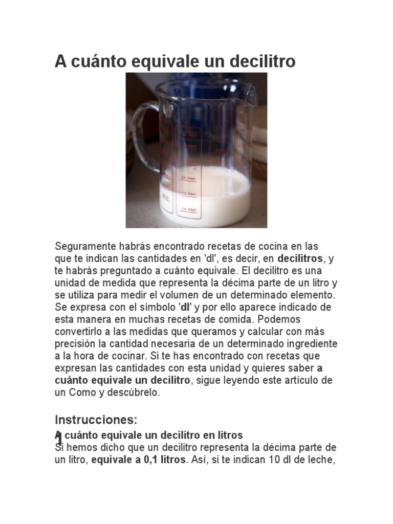 A Cuánto Equivale Un Decilitro | PDF | Litro | Enseñanza de matemática