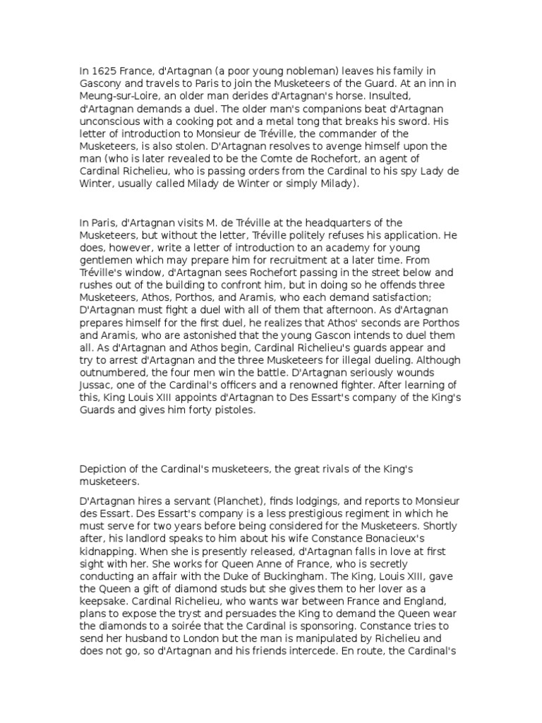 The Three Musketeers Plot Summary | PDF | The Three Musketeers | Violence