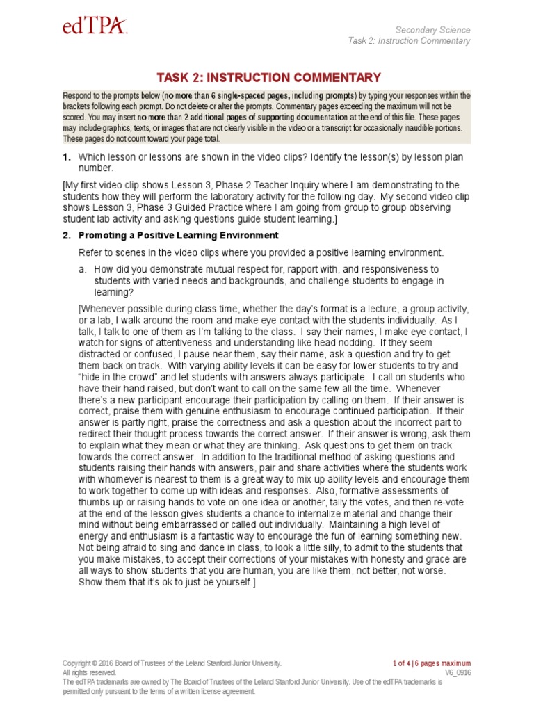 Edtpa Secondary Science Instruction Commentary | PDF | Scientific ...