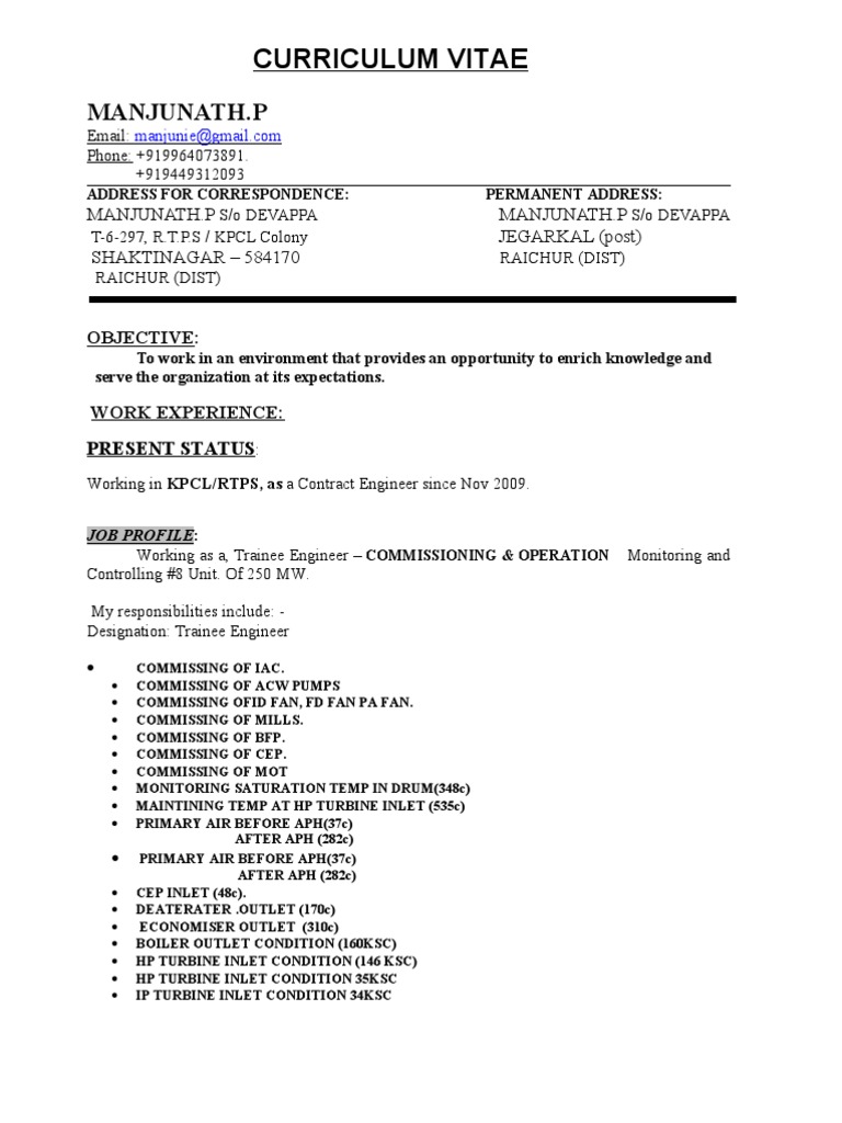 Curriculum Vitae: Manjunath.P | PDF | Business