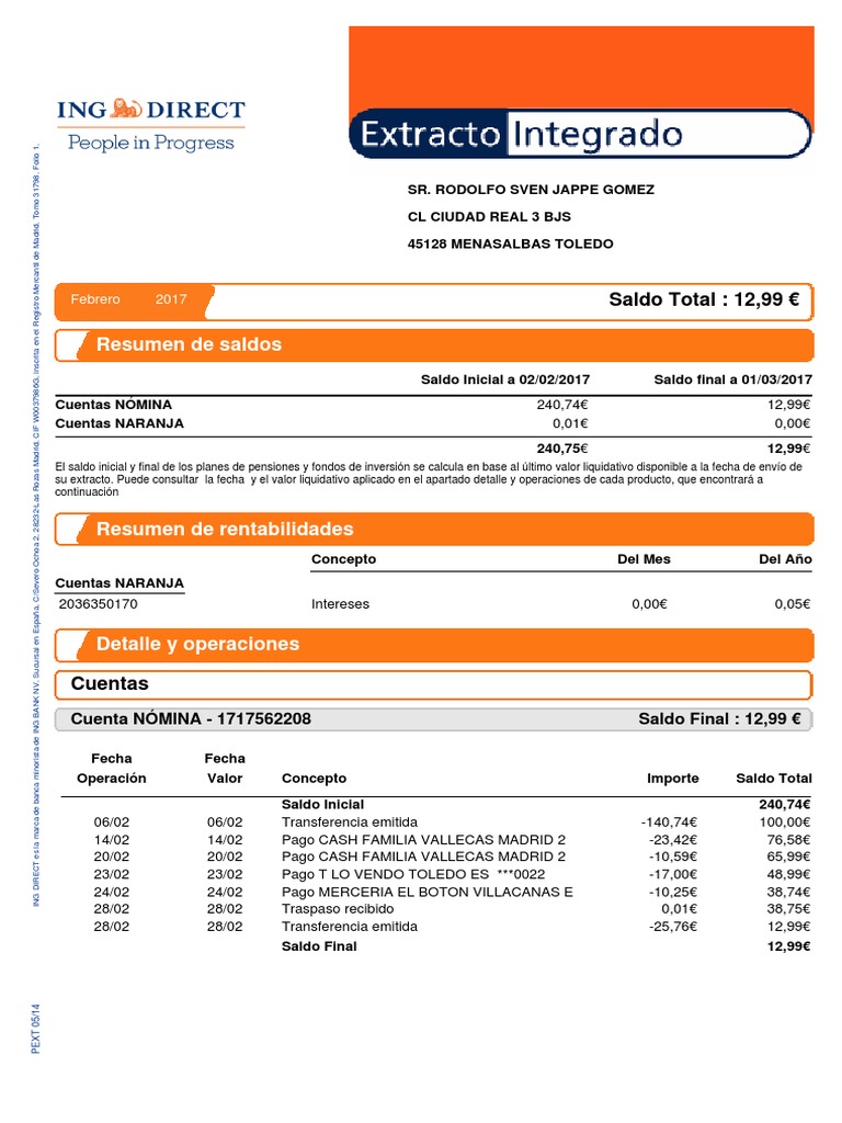 Extracto Mensual Febrero 2017 PDF | PDF | Ing Group | Economias
