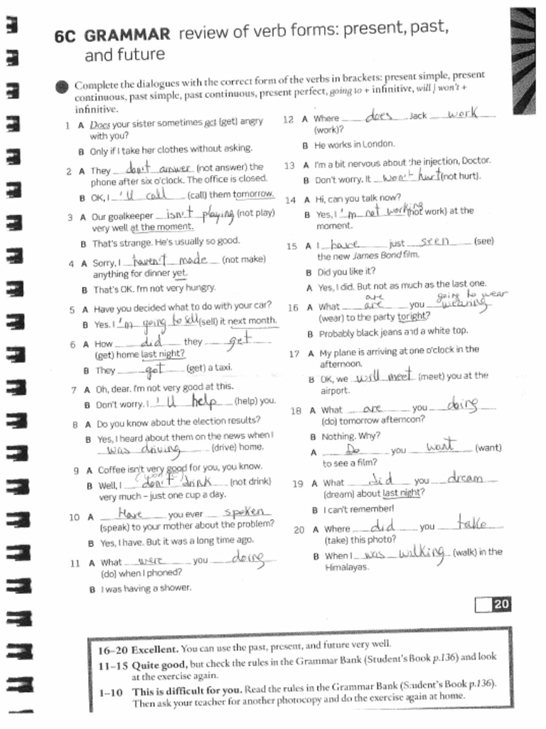 Answers 6c Grammar Review Verb Forms | PDF