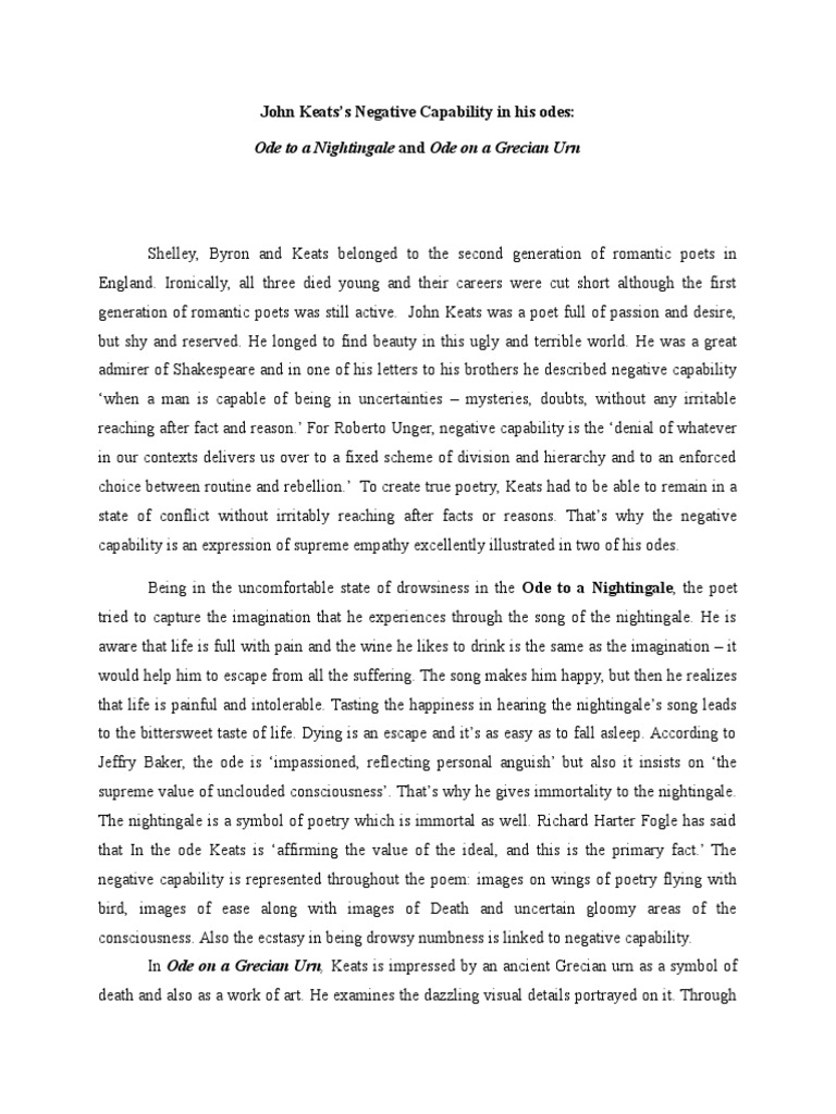John Keats Negative Capability in His Odes | PDF | John Keats | Poetry
