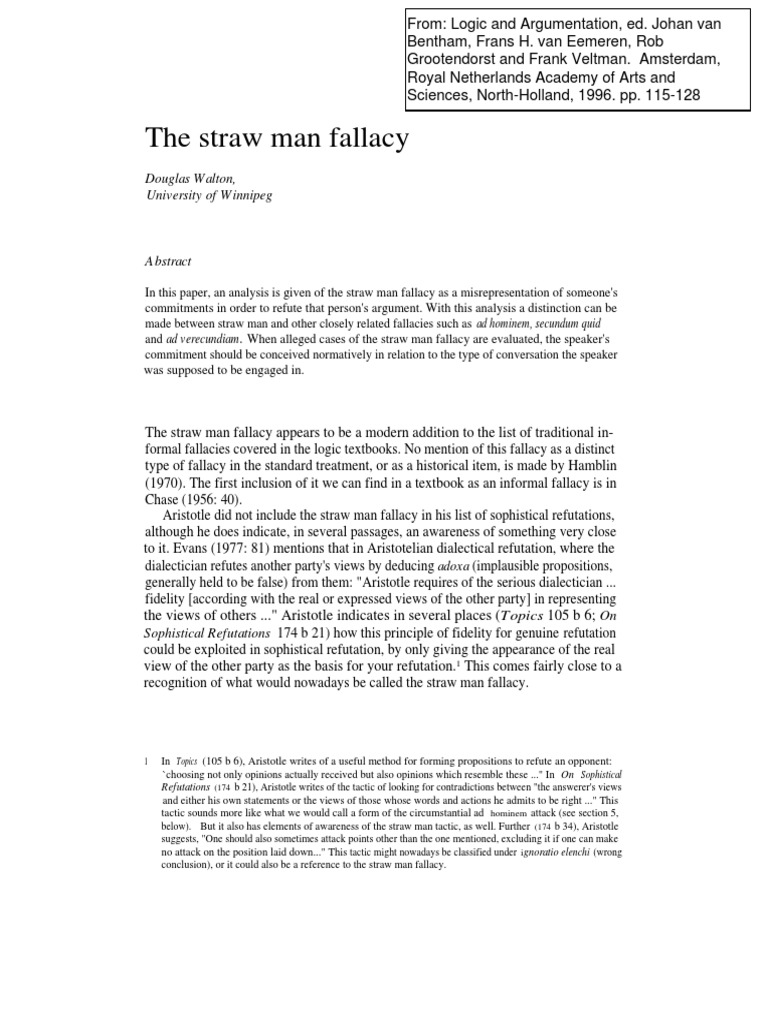 Strawman Fallacy - Douglas Walton | PDF | Fallacy | Argument