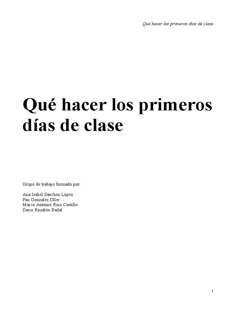 Primeros Dias de Clase PDF | PDF | Constructivismo (filosofía de la ...