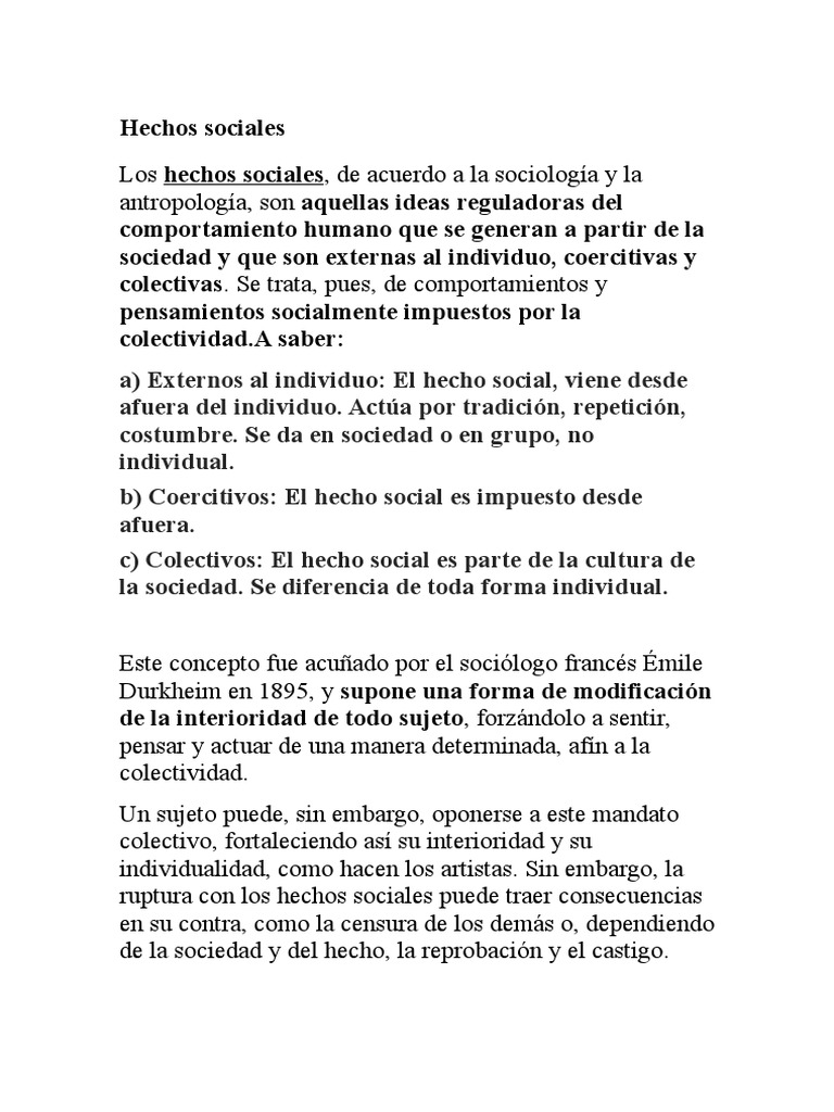 Hechos Sociales | PDF | Emile Durkheim | Sociedad