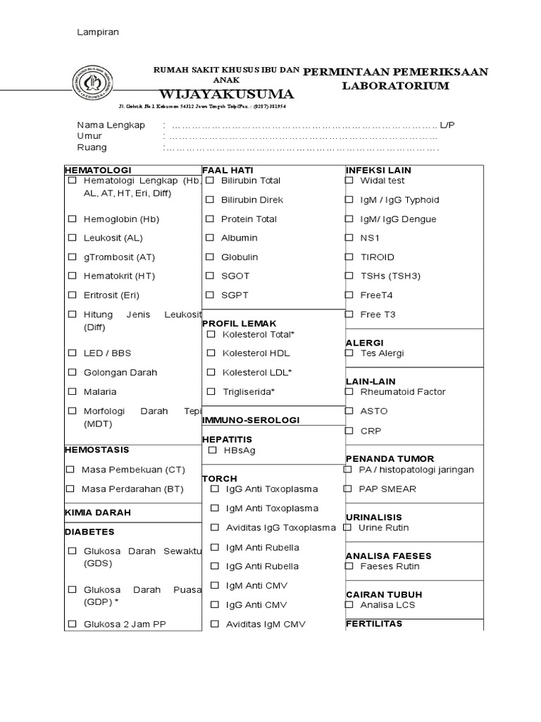 Form Permintaan Pemeriksaan Laboratorium | PDF