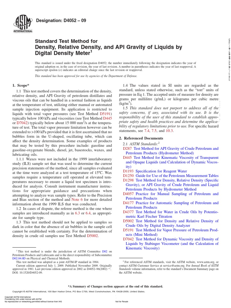 Astm d4052 | PDF | Calibration | Density