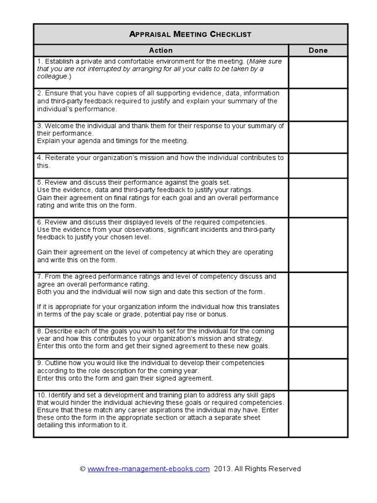 Fme Appraisal Meeting Checklist | PDF