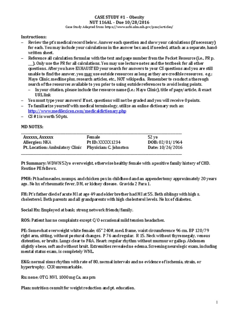 NUT 116AL Obesity Case Study | PDF | Meal | Dieting