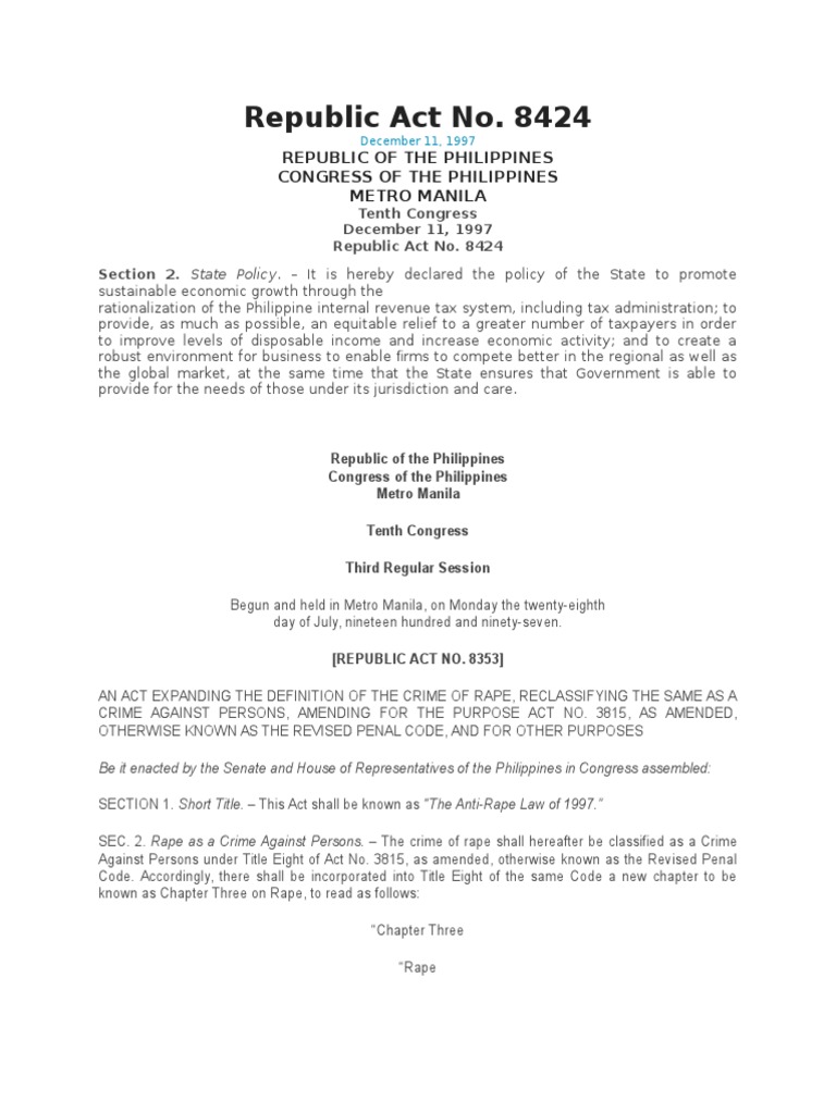 Republic Act No. 8424: Republic of The Philippines Congress of The ...