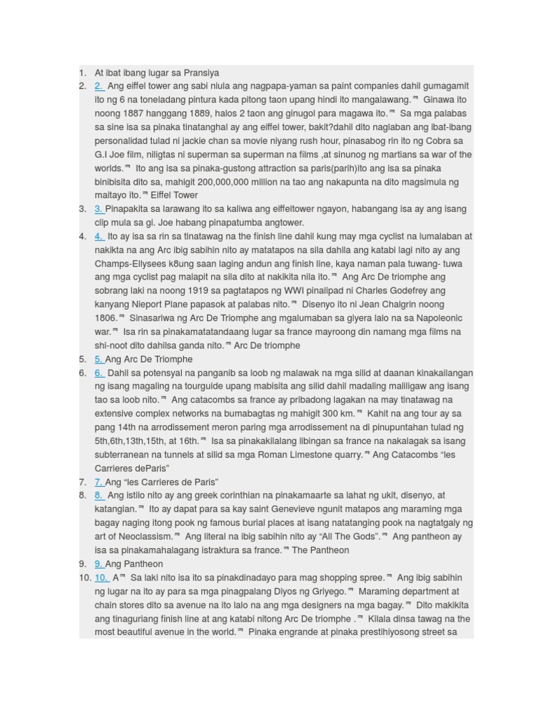 At Ibat Ibang Lugar Sa Pransiya | PDF