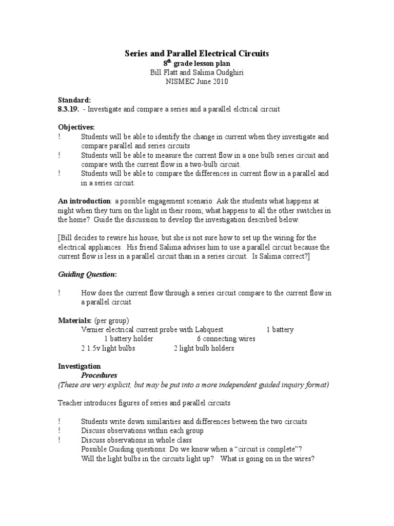 Series and Parallel Electrical Circuits: 8 Grade Lesson Plan | PDF ...