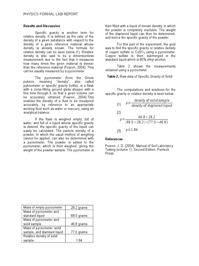 Physics Formal Lab Report: Results and Discussion | PDF | Density | Physics
