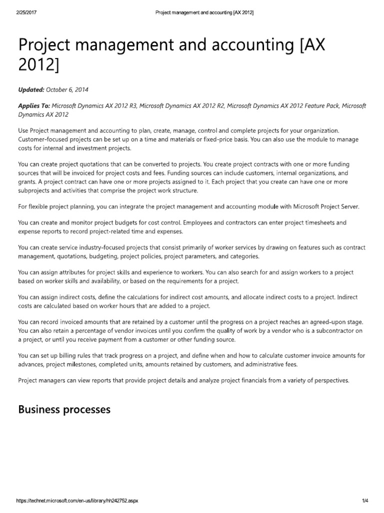 Project Management and Accounting (AX 2012) | PDF