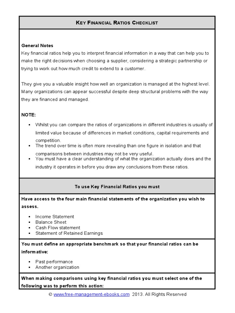 Fme Key Financial Ratios Checklist | PDF | Financial Ratio | Financial ...