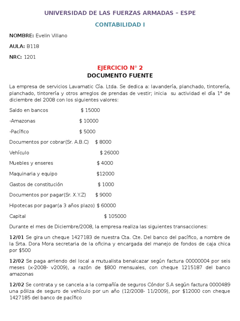 Documento Fuente Ejer2 Conta | PDF | Cheque | Bancos