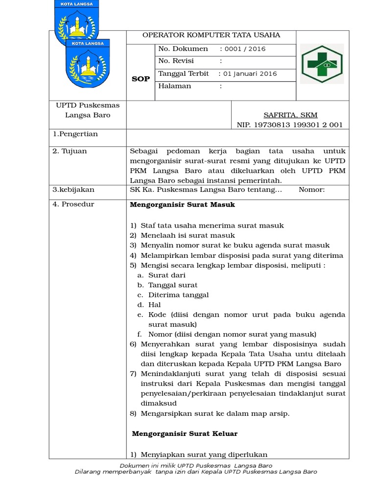 Sop Operator Komputer | PDF