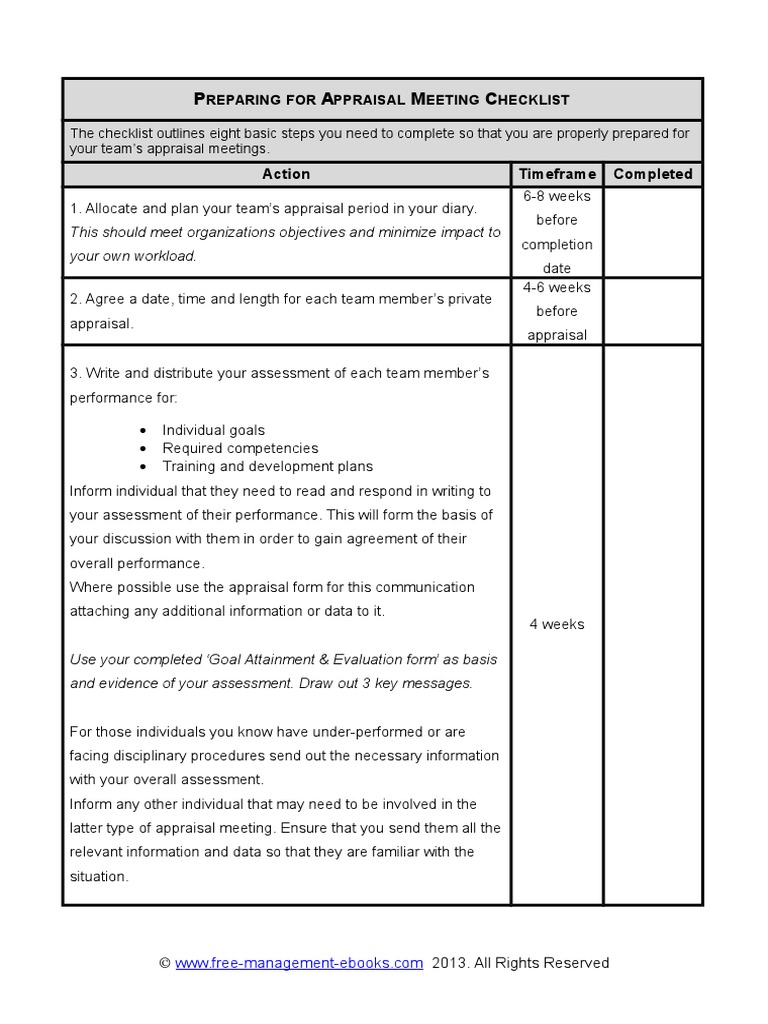 Fme Preparing Appraisal Meeting Checklist | PDF | Performance Appraisal ...