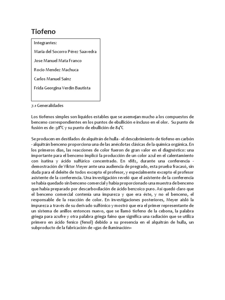 Tiofeno | PDF | Química Orgánica | Química