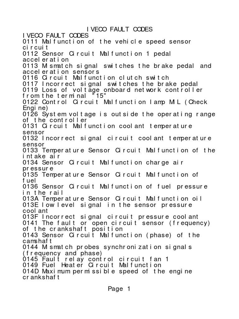 Iveco Fault Codes PDF Fuel Injection Turbocharger
