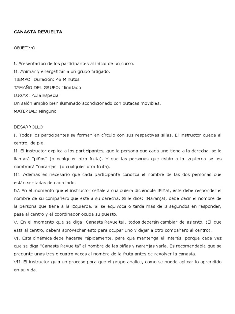 Dinámica de Canasta Revuelta | PDF