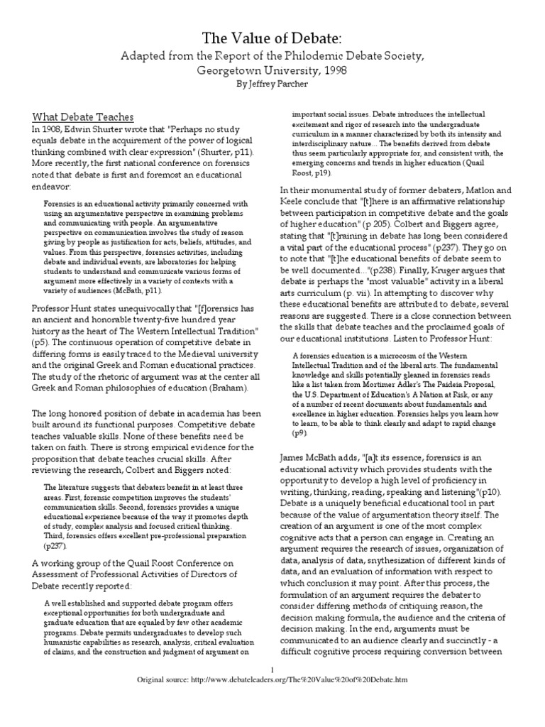 The Value of Debate | PDF | Critical Thinking | Public Speaking