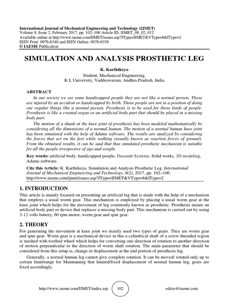 Simulation and Analysis Prosthetic Leg | PDF | Prosthesis | Gear