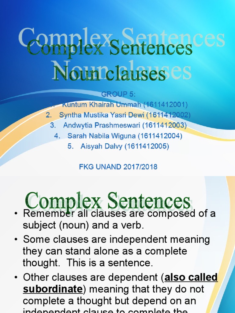 Complex-Sentences Noun Clause | PDF | Language Arts & Discipline