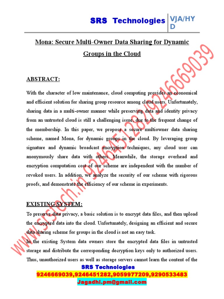 Secure Multi-Owner Data Sharing for Dynamic Groups in the Cloud (Mona): A Proposed System Using ...