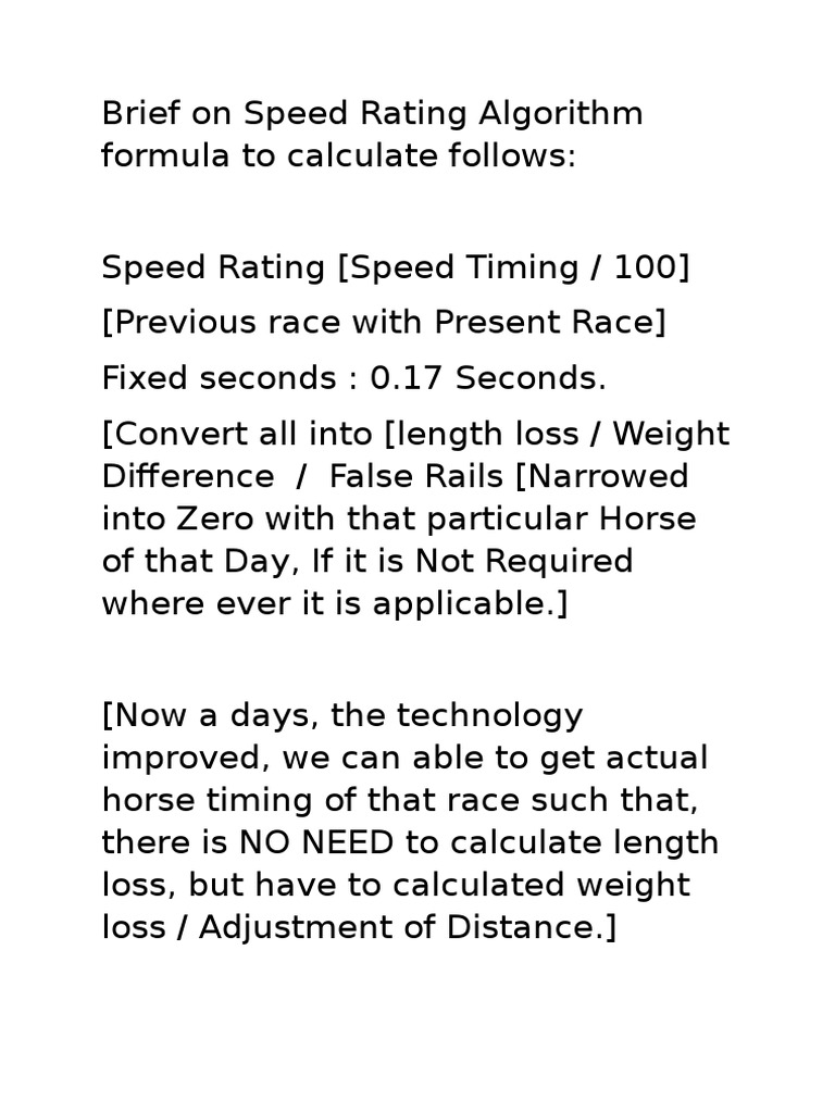 Speed Rating Algorithm | PDF | Jockey | Horse Racing