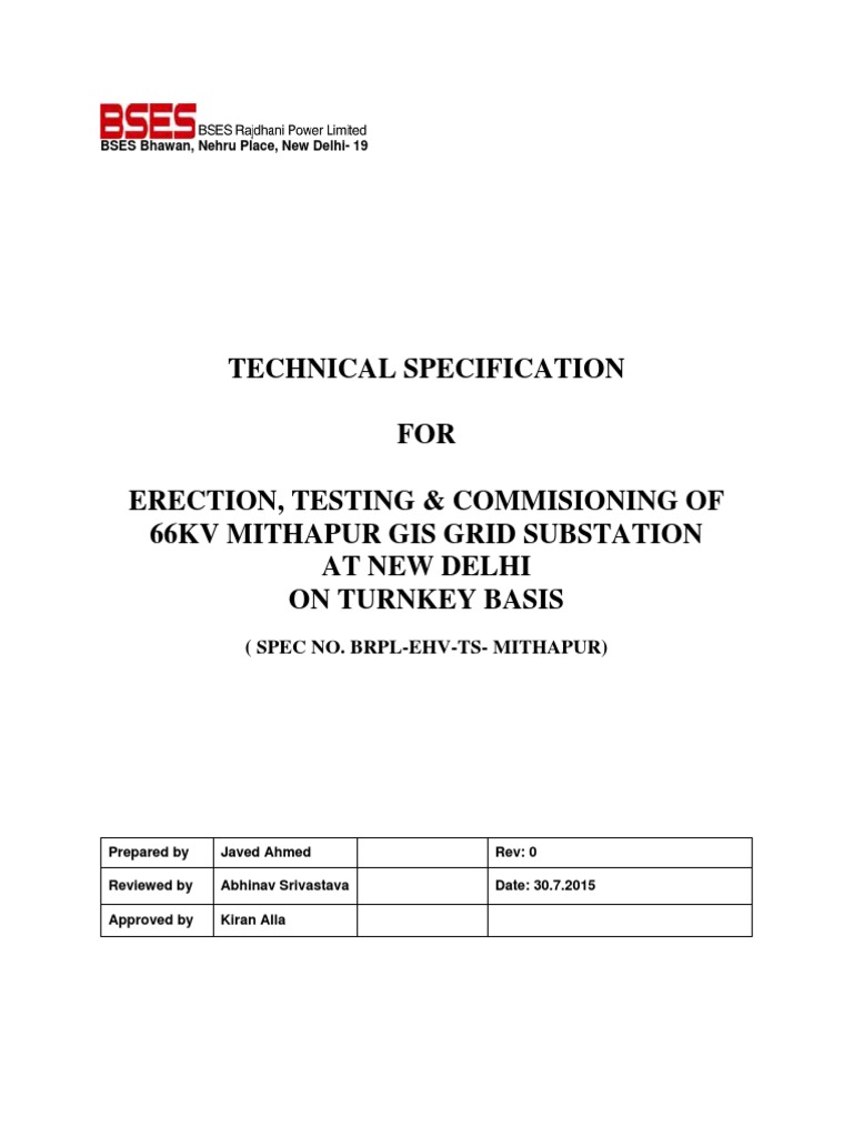 Technical Specification BRPL Nit 416 | PDF | Electrical Substation | Specification (Technical ...
