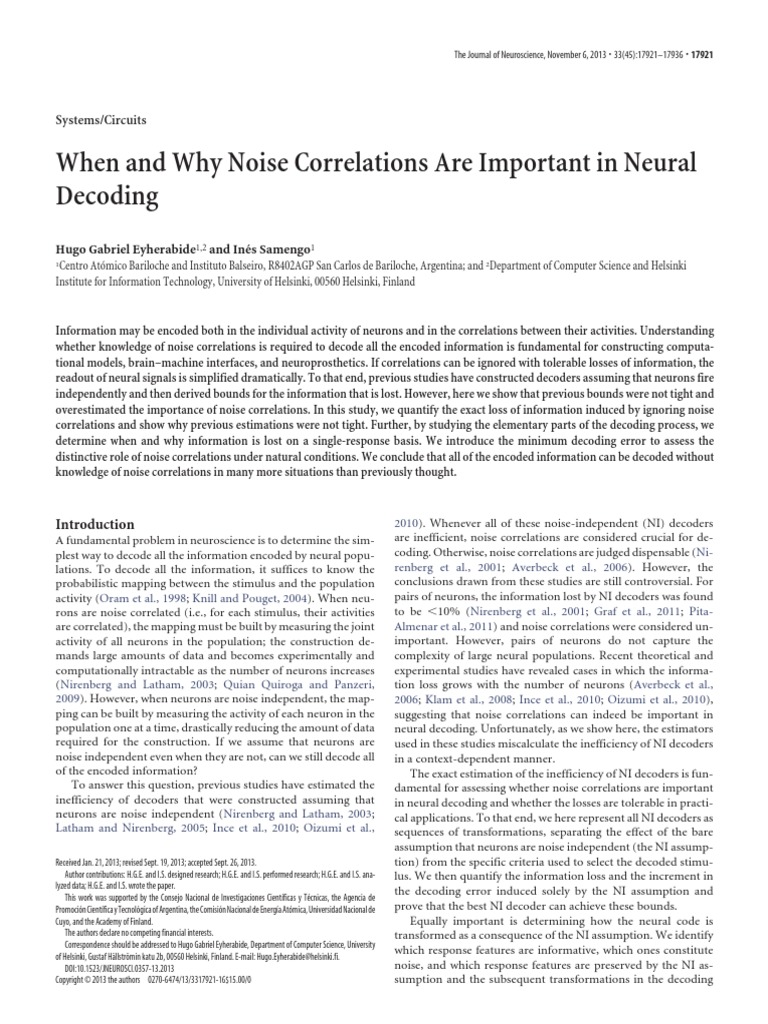 When and Why Noise Neural | PDF | Stimulus (Physiology) | Information