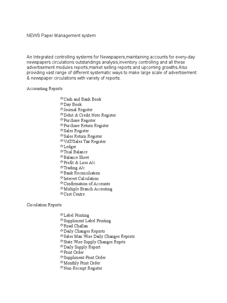 Newspaper Management System Overview | PDF | Debits And Credits | Economies