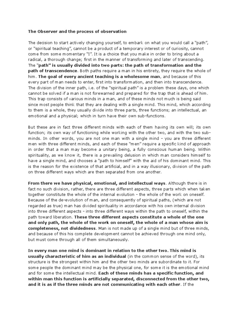 The Observer and The Process of Observation | PDF | Mind | Human