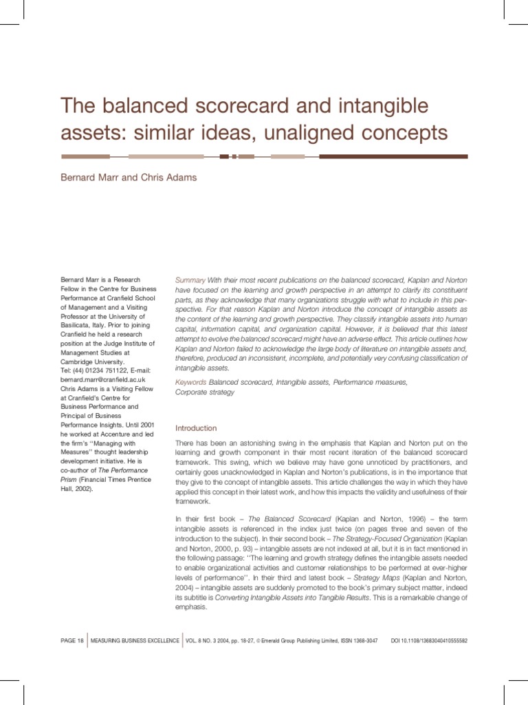 The Balanced Scorecard and Intangible Assets | PDF | Strategic Management | Human Capital