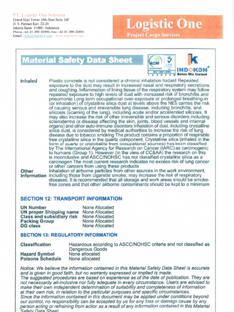 MSDS Semen Indokon | PDF