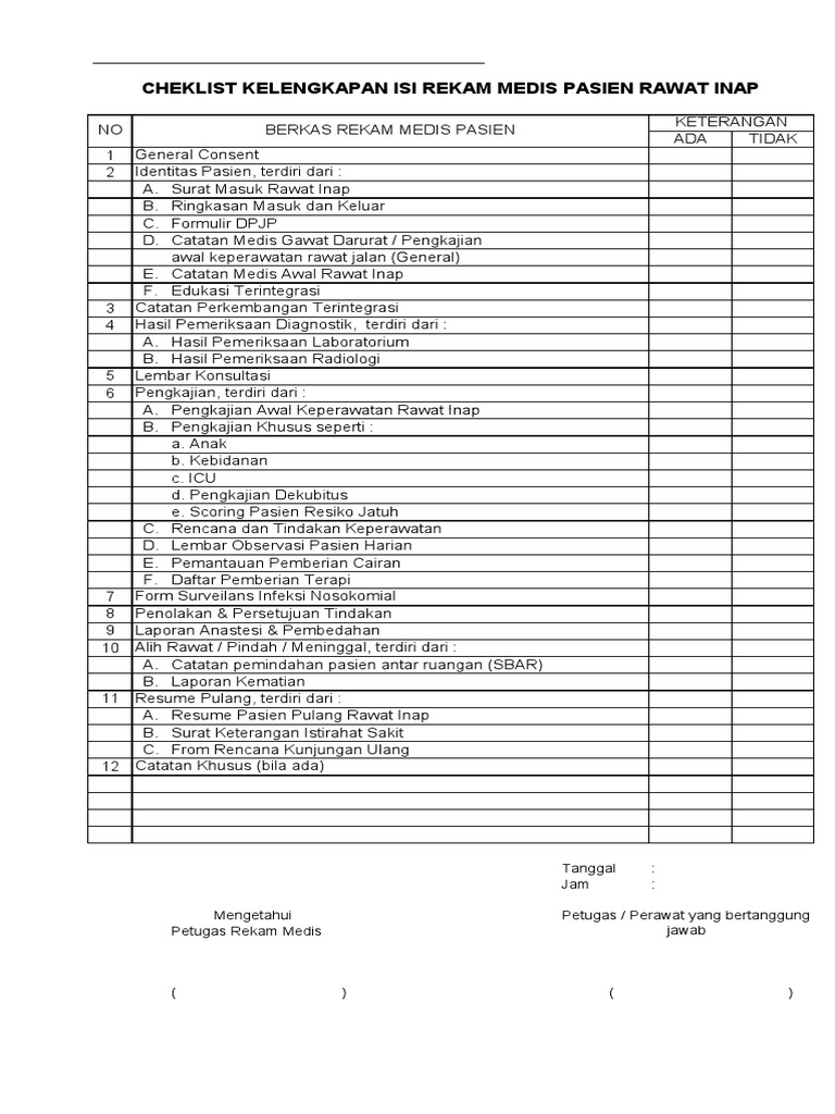 Check List Kelengkapan RM Pasien | PDF