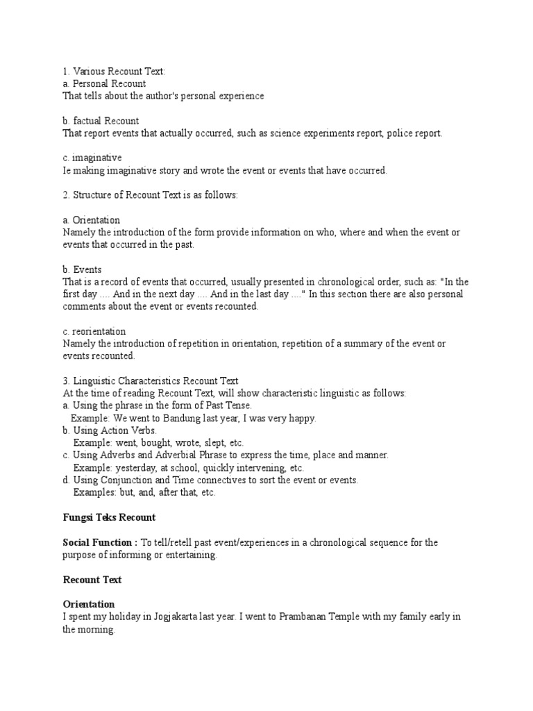 Fungsi Teks Recount Social Function: To Tell/retell Past Event ...