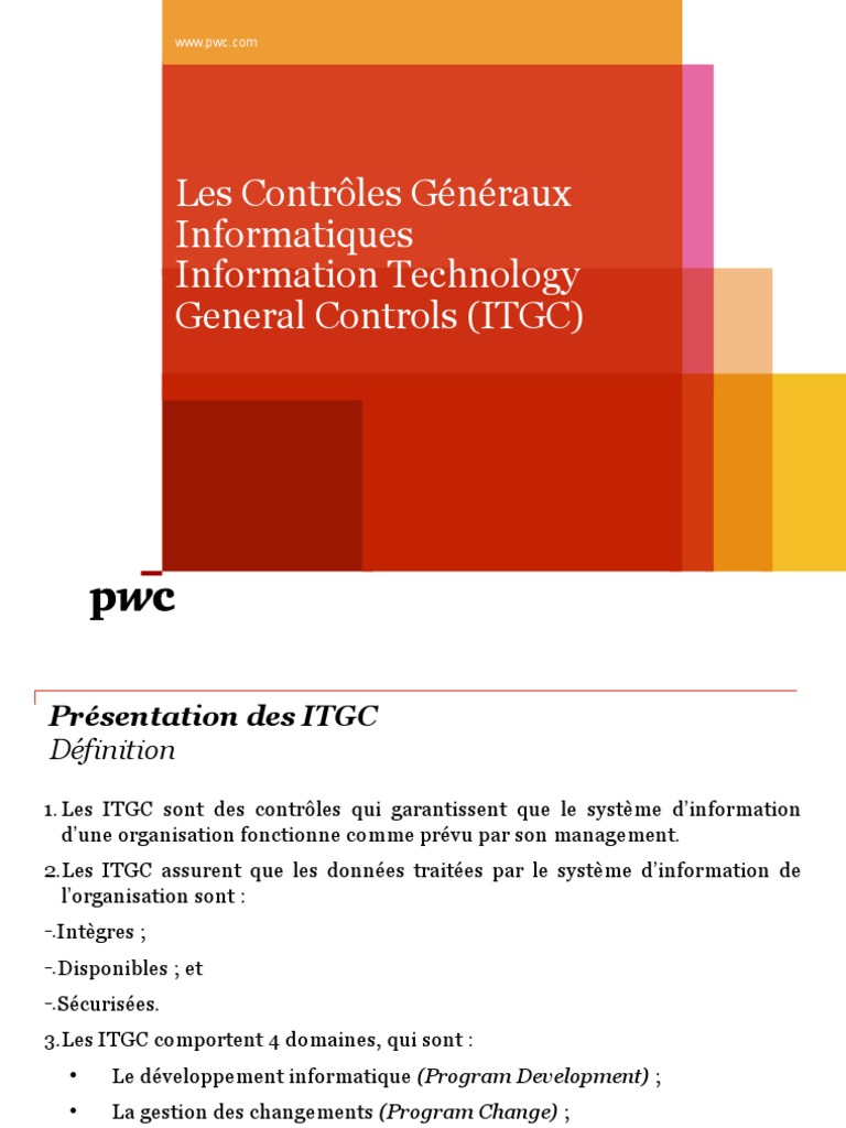 ITGC - ACs - Support de Formation | PDF | Plan de reprise d'activité ...