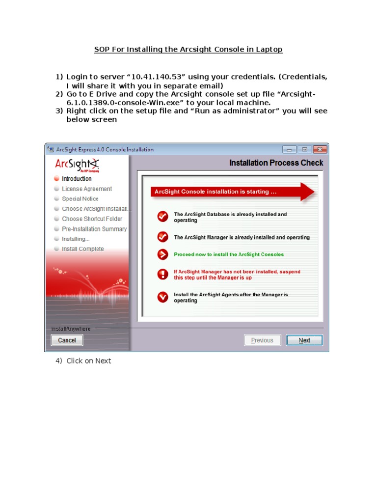 SOP For Installing The Arcsight Console in Laptop | PDF