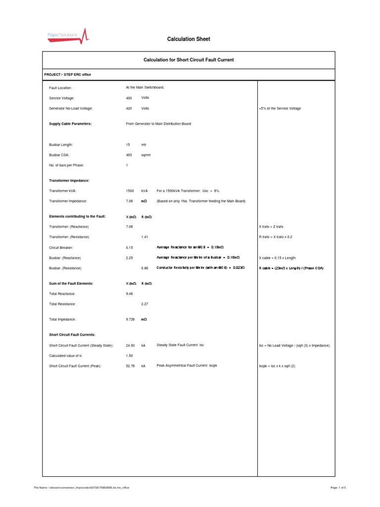 Sample Short Circuit Calculation | Download Free PDF | Electrical ...