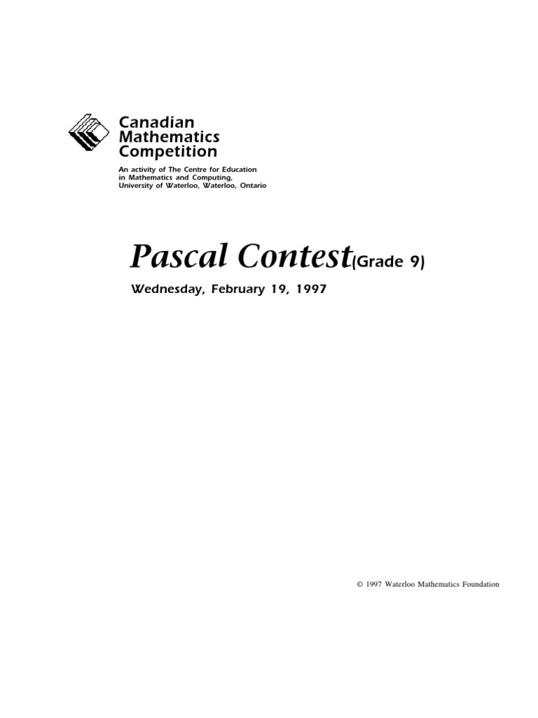 Pascal Contest: Canadian Mathematics Competition | PDF | Geometry ...